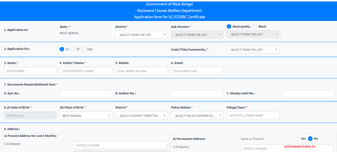 Cast Certificate in West Bengal : Download, Check Status, Online ...